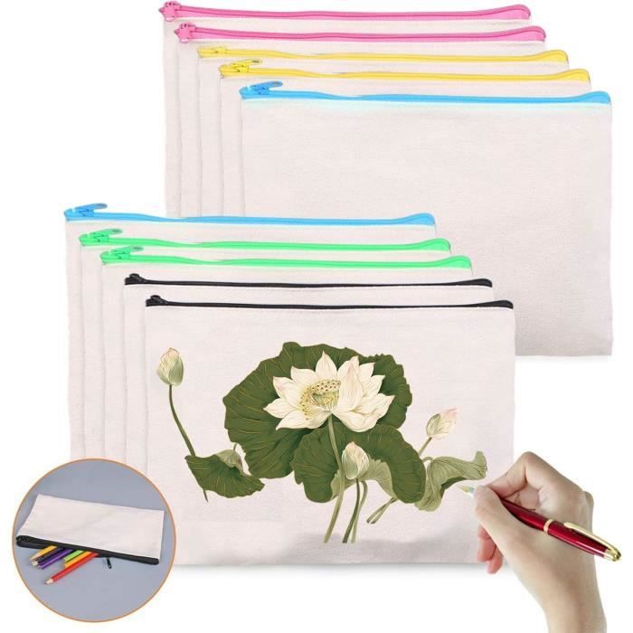 LATTCURE Lot de 10 trousses à crayons en tissu vierges pour voyage ...