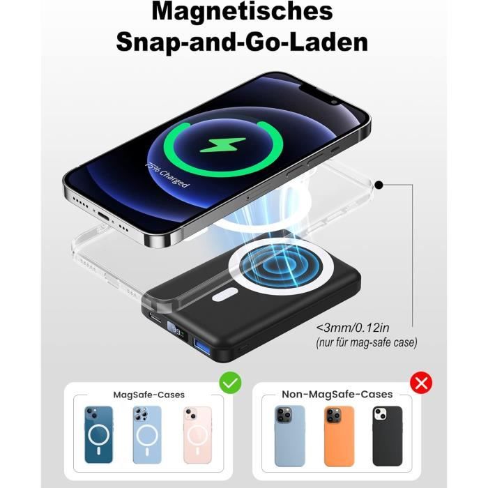 Batterie Externe Magsafe, Power Bank 10000Mah, Magnétique Sans Fil Charge Rapide Pd 22.5 W Avec ...