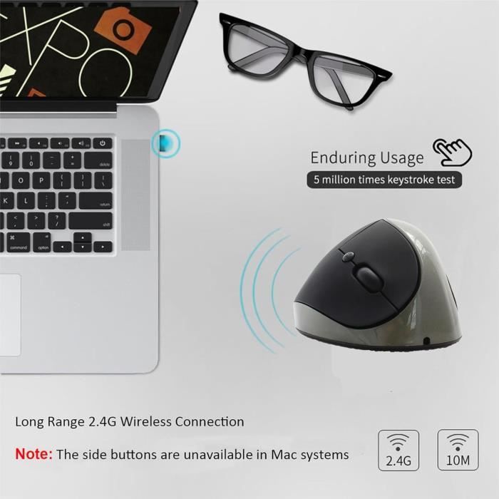 Souris Ergonomique Verticale Sans Fil Rechargeable, 6 Boutons, 1600 Dpi ...