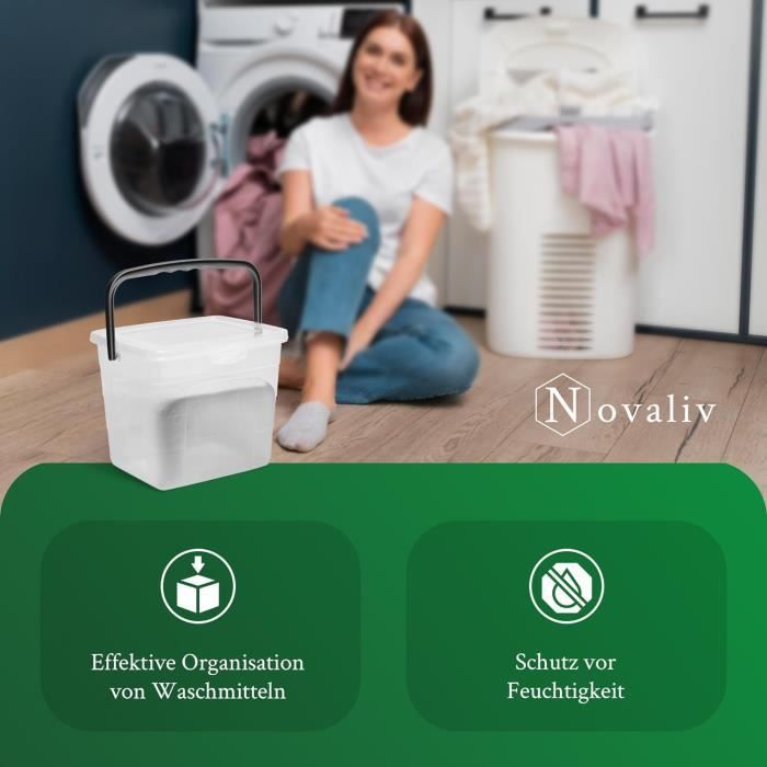 Novaliv Boîte à lessive avec couvercle - 4 l - Transparent - 23,5 x 18 ...