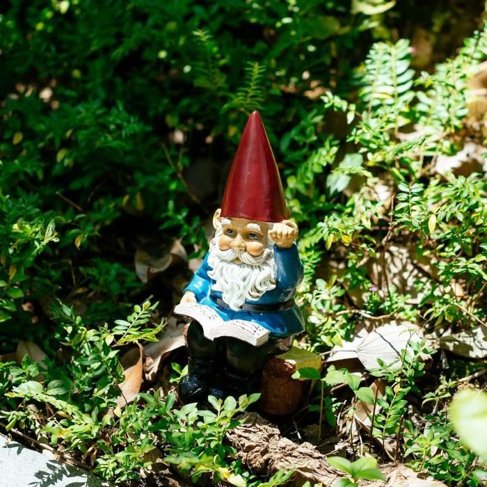 HomDSim Statue de nain de jardin en forme de livre de lecture, nains de ...