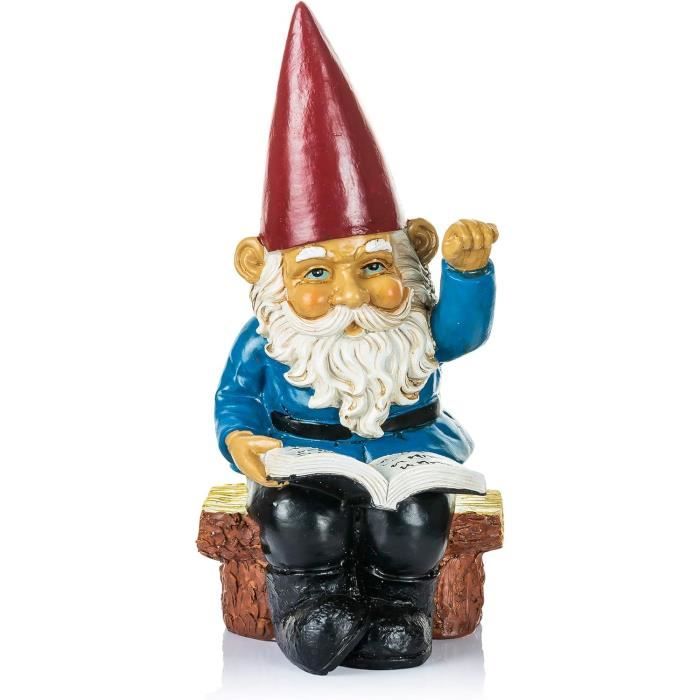 HomDSim Statue de nain de jardin en forme de livre de lecture, nains de ...