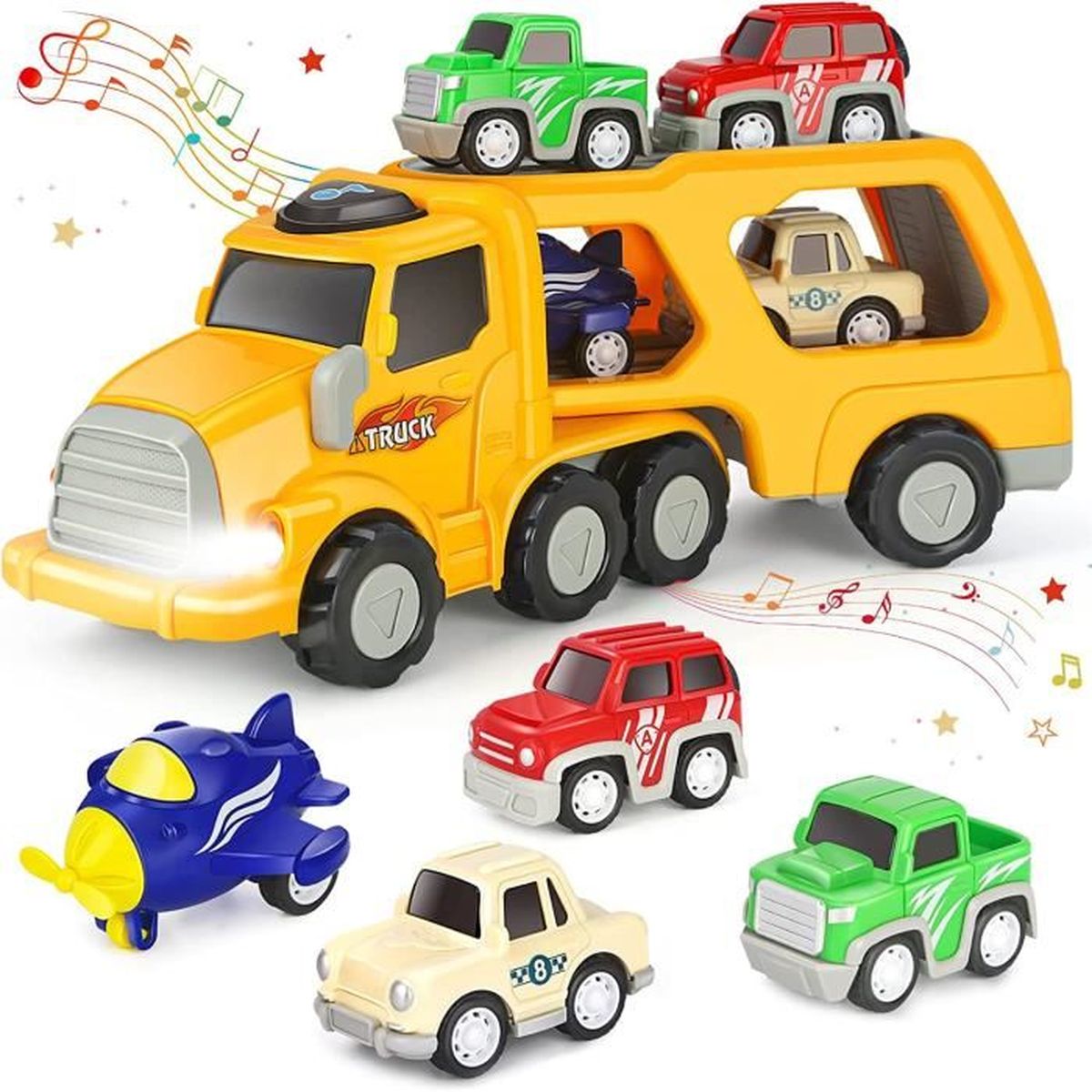 Jouet de Camion pour Enfant, 5 en 1 Camion Jouet avec Sons et Lumières Cadeau de Noël Voiture ...