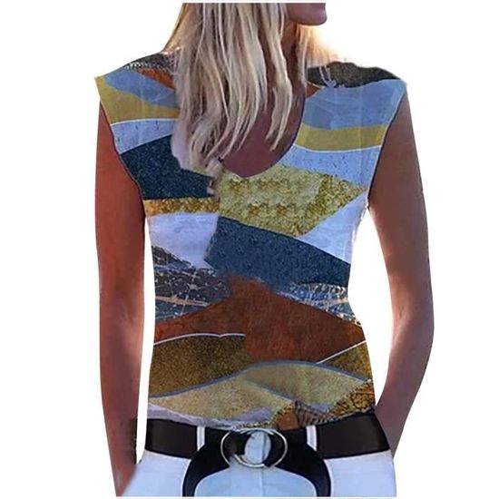 Caraco Femmes Plus-Taille Casual Mode V-Neck Impression Sans Manches ...