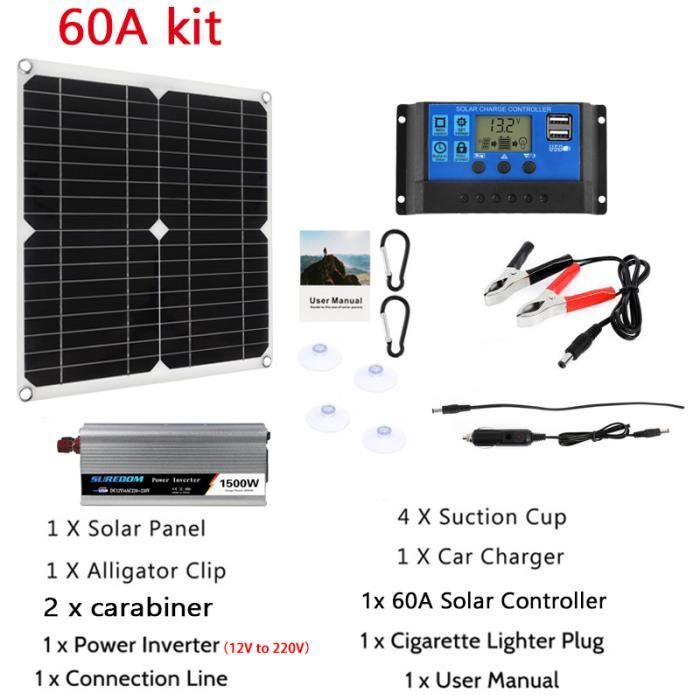 Ensemble 12V à 220V 60A--Panneau Solaire Flexible 100w + Onduleur 1500w + Kit De Contrôle ...