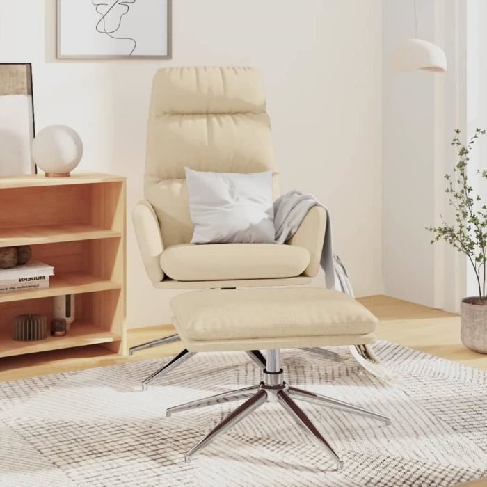 QUT Chaise de relaxation avec tabouret Crème Tissu AB3097515 98666 ...