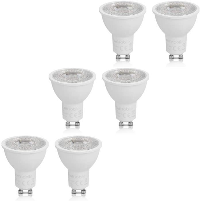 Ampoule LED GU10 Blanc Chaud - Lot de 6 Ampoules 5W 3000K Équivalent à Spot Lampe Halogène 50W ...