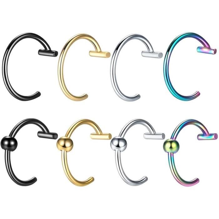 8 Pièces Anneau De Nez Piercing Faux Nez Anneau De Lèvre Ensemble 8Mm ...