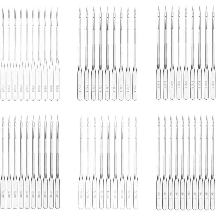 60 Pcs Aiguille Machine a Coudre Universelle 6 Tailles 65-9 75-11 80-12 90-14 100-16 110-18 ...