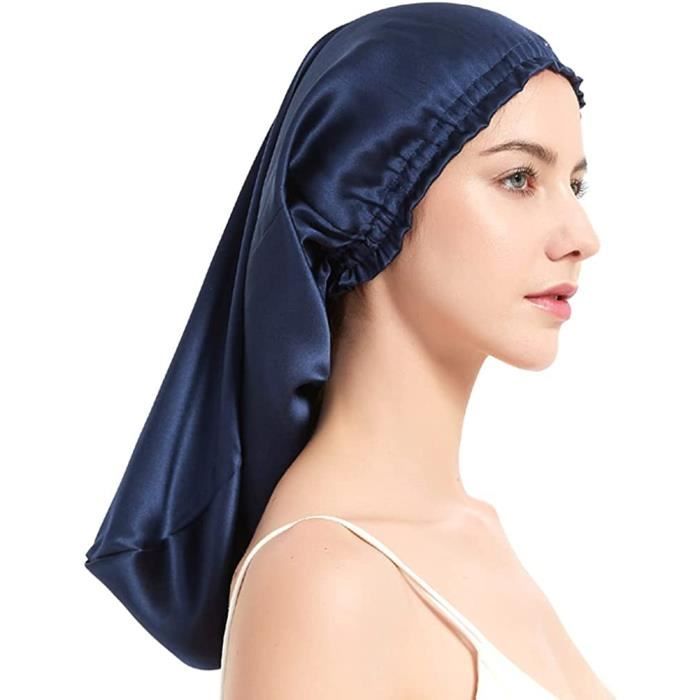 Lot de 2 bonnets de sommeil soie de mûrier,Bonnet de nuit long en soie ...