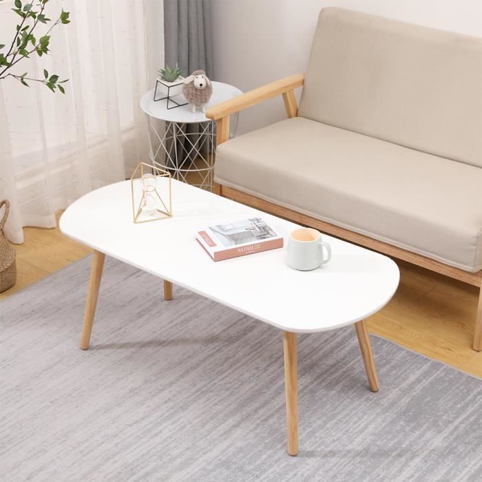Table basse ovale en bois massif laqué blanc - DIANWAA - design ...