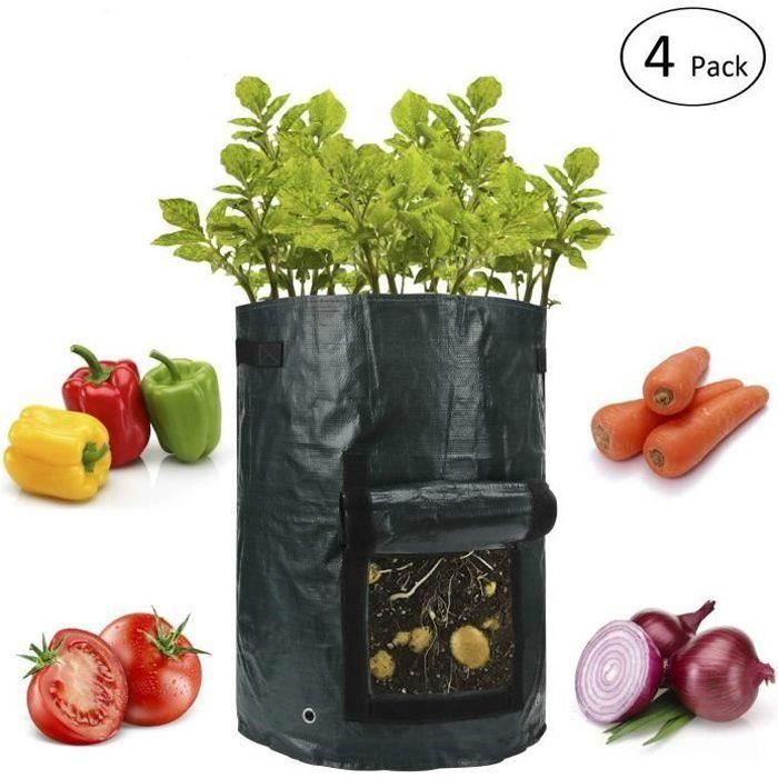 Paquet de 4 sacs de culture de pommes de terre de jardin de 10 gallons avec rabat et poignées ...