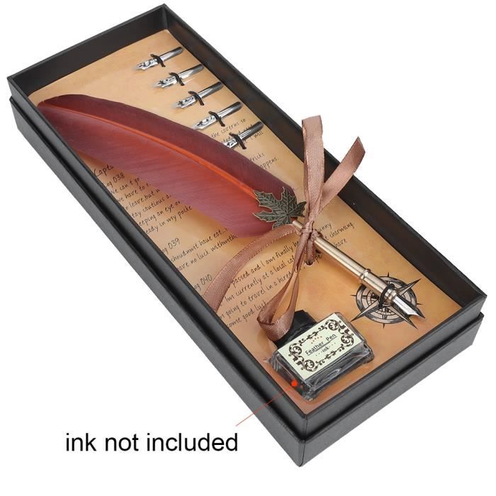 Dilwe Ensemble de plume Vintage Stylo rétro en métal avec plume en ...