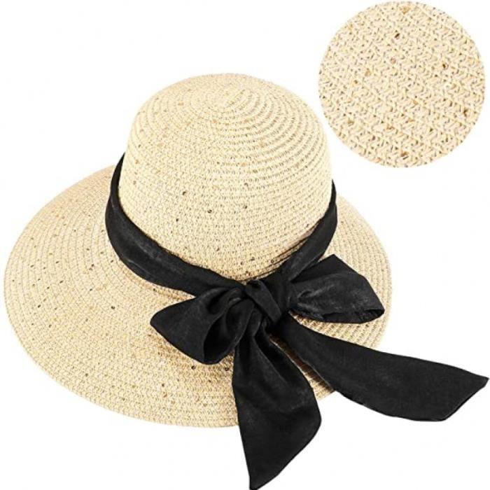 TS31793 Femmes Chapeau de Soleil Pliable Chapeau de Paille avec Large ...