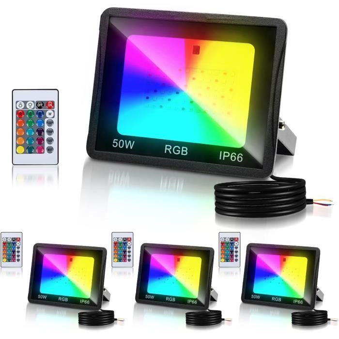 Projecteur Led Rgb Exterieur 50W, 4 Pack Projecteur Led Couleur Avec Fonction Mémoire ...