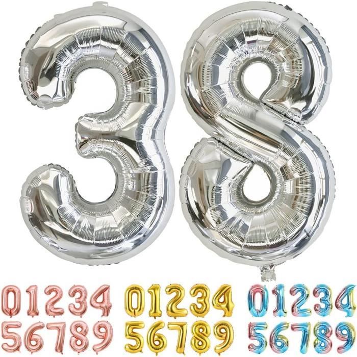 Foil Ballons Chiffre 38-83 Argenté, Grands Ballon Numéro 0 1 2 3 4 5 7 ...