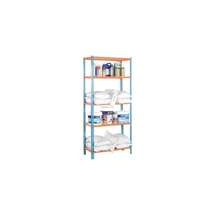 Étagère métallique 5 niveaux - 2000 x 1200 x 300 mm - KIT MADERCLICK MEGAPLUS - Bleu - Orange ...