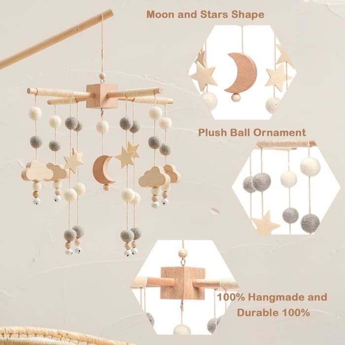 Mobile Bébé Carillons Avec Boules De Feutre Lune Planète Étoiles Mobile ...
