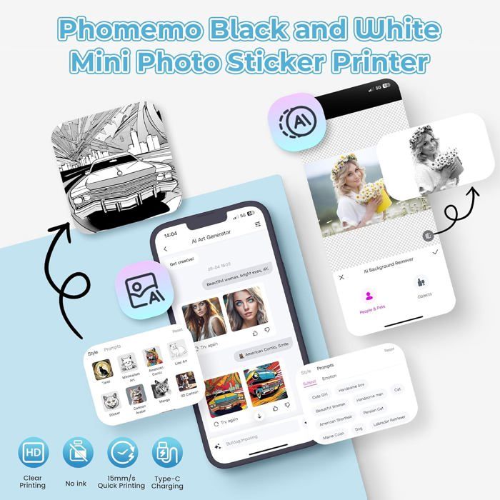 Mini Imprimante Portable,T02 Primty Imprimante Sans Encre,Imprimante ...