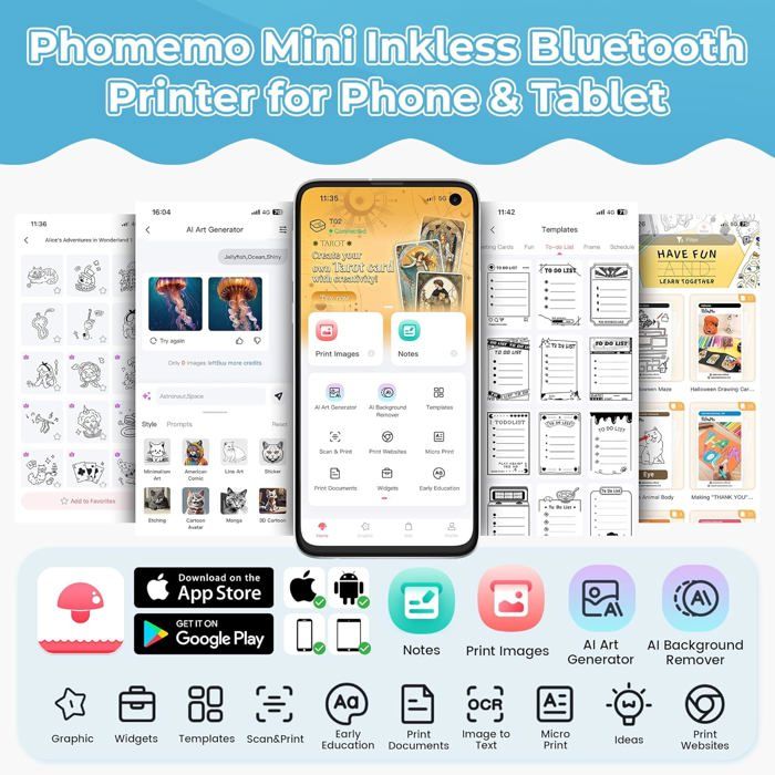 Mini Imprimante Portable,T02 Primty Imprimante Sans Encre,Imprimante ...