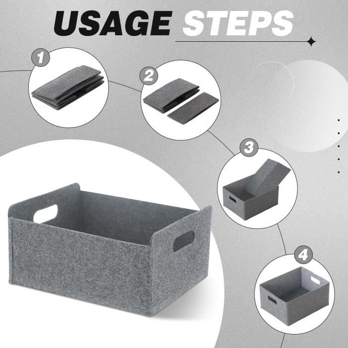Lot De 2 Paniers De Rangement Pliables En Feutre-Gris-Rectangulaire ...