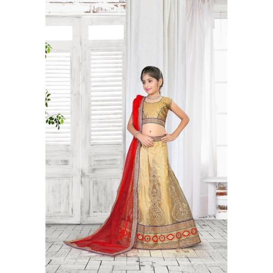 LEHENGA CHOLI FILLE SARI INDIEN ENFANT DORÉ ROUGE DORÉ - Cdiscount Prêt ...
