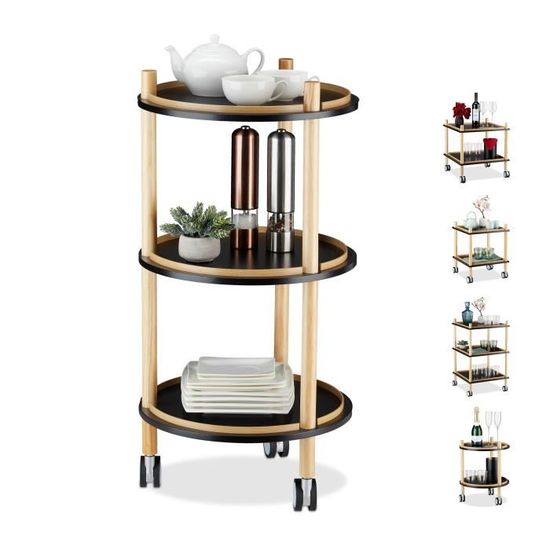 Relaxdays Table d’appoint avec roulettes, ronde ou carrée, 2 à 3 étages ...