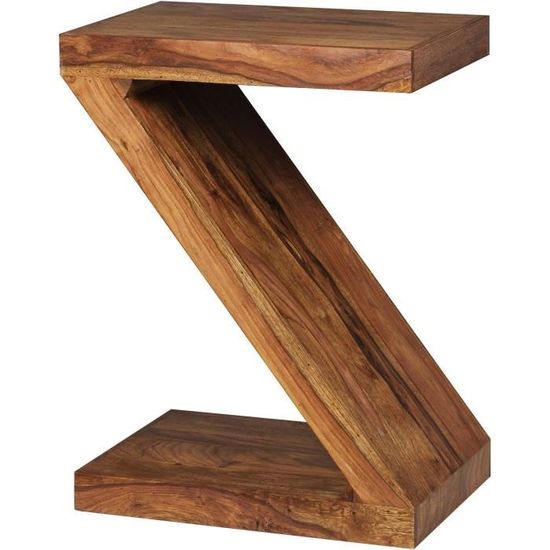 WOHNLING Table en Bois Massif Sheesham Z Cube 59cm Salon Chambre Haute ...