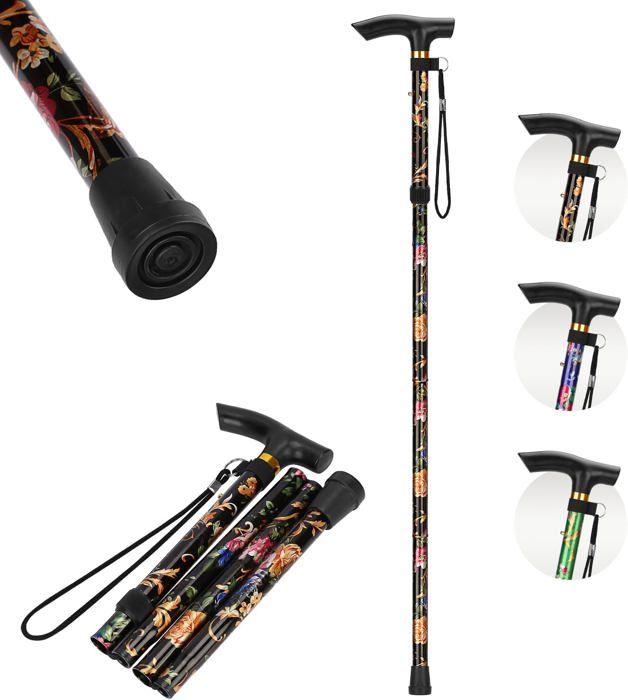 Canne Pliante pour Femmes, Canne de Marche Légère avec Motif Floral ...