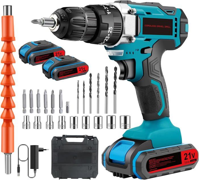 Perceuse Visseuse Sans Fil 21V,Visseuse Devisseuse Sans Fil,Perceuse Visseuse Percussion Sans ...