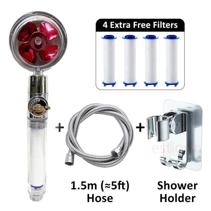 Pommeau de douche turbo à hélice,débit réglable,douche turbocompressée haute pression rotative à ...
