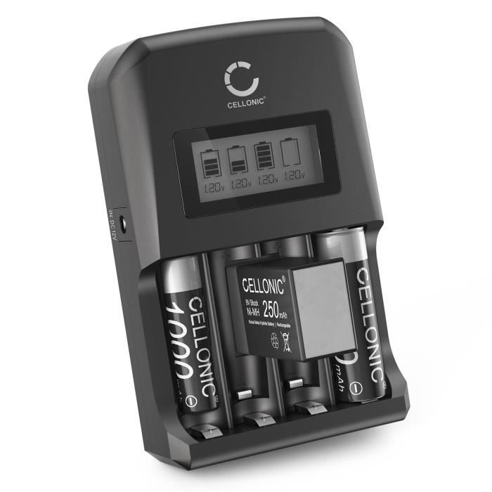 CELLONIC® Chargeur de Piles AA AAA 9V avec 4 Slots Chargeur AAA AA avec ...