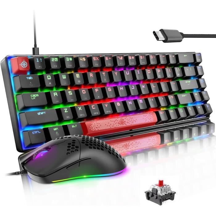 Mk14 65% Mini Clavier Souris Gamer Noir Mécanique Switch Red Rgb Retro ...