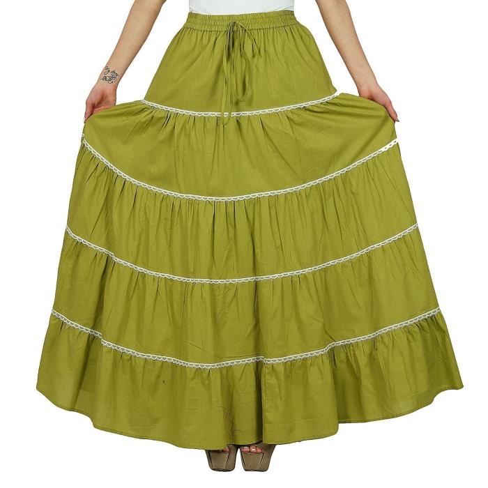 Jupe F7V68 longue Flaired coton Boho Maxi Bas taille élastique Indian ...