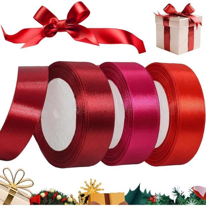 66M X 25Mm Ruban Satin Rouge, 3 Rouleaux Ruban Cadeau Emballage Double ...