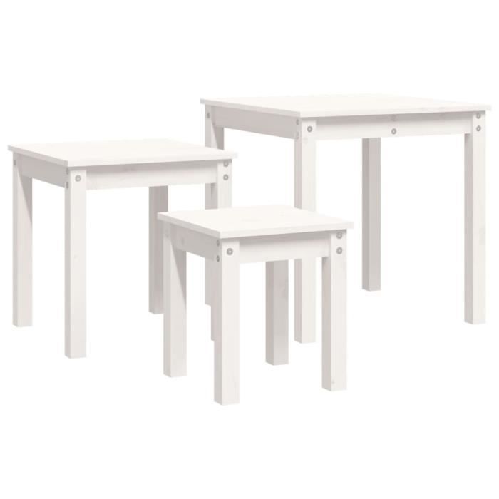 FAR - Tables gigognes 3 pcs Blanc Bois de pin massif - DX1254 ...