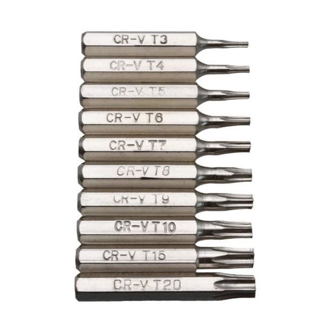 TOURNEVIS,1 Set 10pcs--Jeu'embouts de tournevis Torx CR V, T3 T4 T5 T6 T7 T8 T9 T10 T15 T20 ...