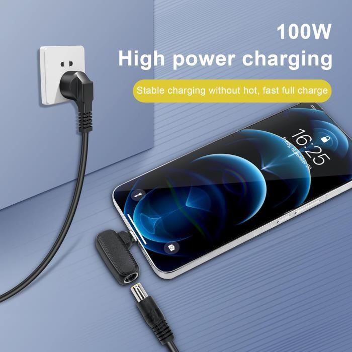 100W Pd Usb Type C À Dc 40135 Adaptateur, 90 Degrés Dc 4,0 X 1,35 Mm Femelle À Usb Type C Mâle ...