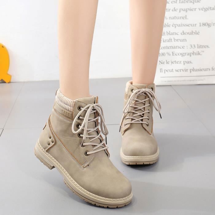 Bottines-Boots Femme Beige en PU Cuir Beige - Cdiscount Chaussures