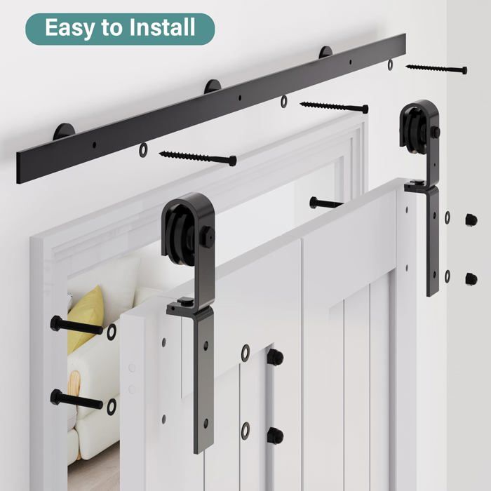 Kit de porte coulissante WINSOON 152 cm - Rail noir pour double porte ...
