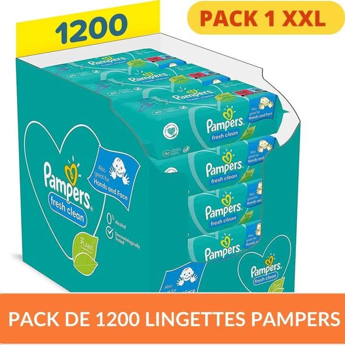 Pampers Lingettes Bébé Fresh Clean, 1200 Lingettes (Lot de 15 x 80), 0% ...