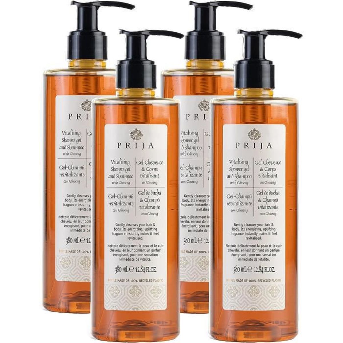 Prija Coffret Shampooing Douche Gel Douche Ginseng - 4x 380 ml + 4x Gel ...