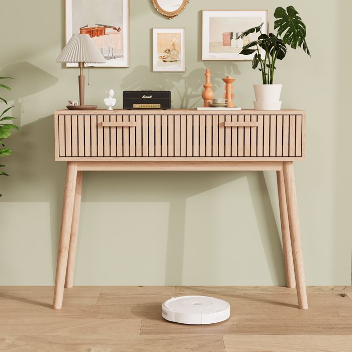 Console haute 2 tiroirs décor chêne, 100 X 35 X 40 cm, Meuble d’entrée ...