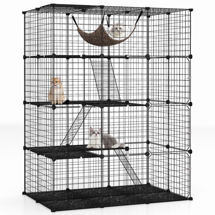 GOPLUS Grande Cage pour Chat Enclos Extérieur sur Roues avec Boîte de ...