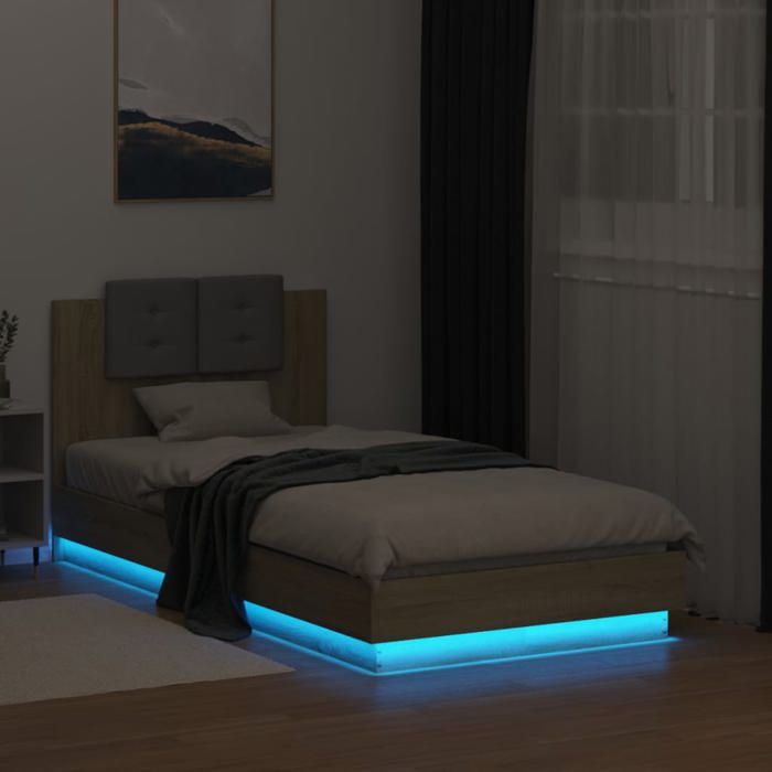 Cadre de lit 1 Place - UU - avec LED - sans matelas - chêne sonoma ...