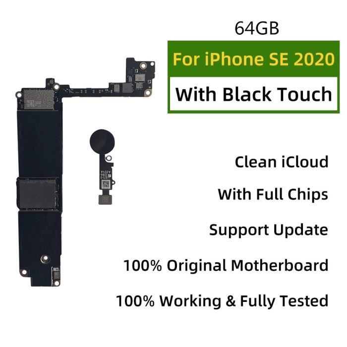 SE2-64G Noir Tactile-Carte mère originale débloquée pour iPhone 7 Plus et SE 2020, avec Touch ID ...