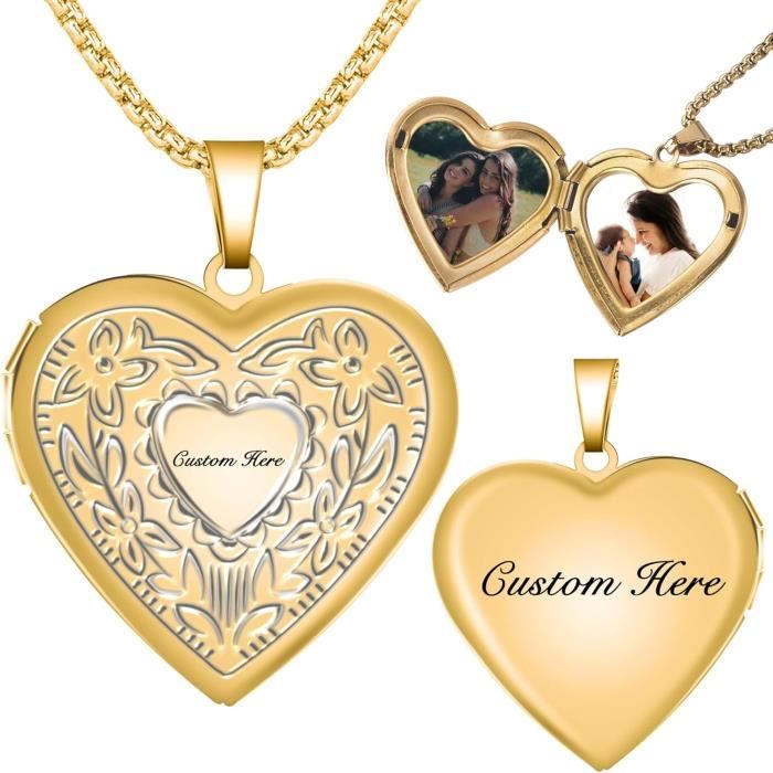 Collier Coeur Personnalisable Avec Photo-Texte,Pendentif Cadre Photo ...