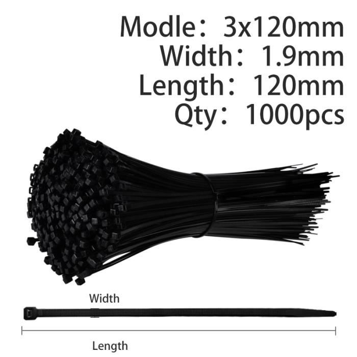 Collier de serrage,Attache-câble en plastique autobloquant,fil de Nylon noir, fermeture à ...