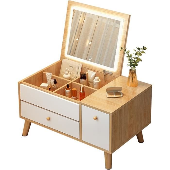 Coiffeuse Mini table de coiffeuse en bois avec flip LED Miroir ...