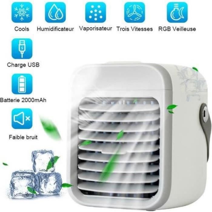 Climatiseur Mobile Silencieux Sans Fil 4 en 1 RGB Veilleuse Refroidisseur D'air Portable ...